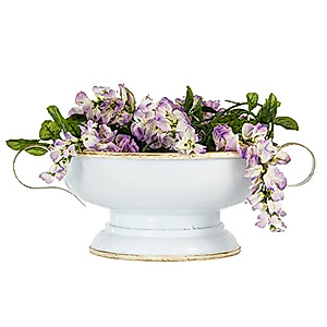 Ka Home Distressed Metal Bowl for Decorative Centerpiece, Table, Home Decor - Rustic White Large Footed Bowl with Handles - Farmhouse Kitchen Decor Accent