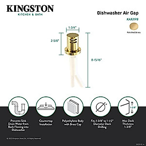 Kingston Brass KA821PB Trimscape Dishwasher Air Gap, Polished Brass, 1-3/4" Diameter Cap