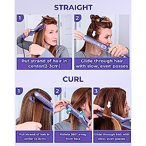 Air Hair Straightener and Curler 2 in 1,360° Airflow Curling Flat Iron, Hair Curler with Cooling Air Vents to Lock in Style,3D Floating Plate,15S PTC Fast Heat-Up,Lightweight & Dual Voltage for Travel