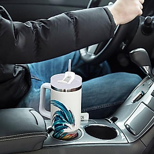 ODAWA Large Travel Coffee Tumbler with Straw and Handle, Rooster Beige Spill Proof Tumbler with Straw