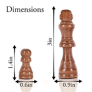 Wooden Chess Pieces Only – 32 Pieces Staunton Style Handcrafted Wood Chessmen with 2 Pouch Bags for Ease of Storage – 3” King – Gift Packaging – Luxurious Felt Bottom – Replacing Missing Chess Pieces!