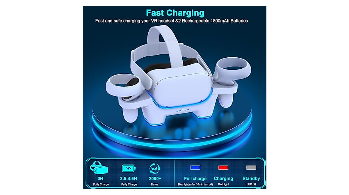 VR Charger Station for Oculus Quest 2 with RGB Light & Fast Charging