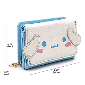 FLYBOT Cinnamoroll Wallet Adorable White Puppy Curly Ear Japanese Character Trifold Slim Cartoon Snap Zipper Closure Card Holder Vegan Leather for Girls Women, Officially Designed