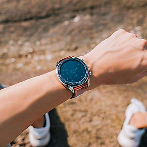 SourceTon Compatible with Huawei Watch GT/GT2 Leather Watch Band and Screen Protectors, Leather Replacement Wristbands (Brown) with Metal Buckle and Screen Films for Huawei Watch GT/GT2