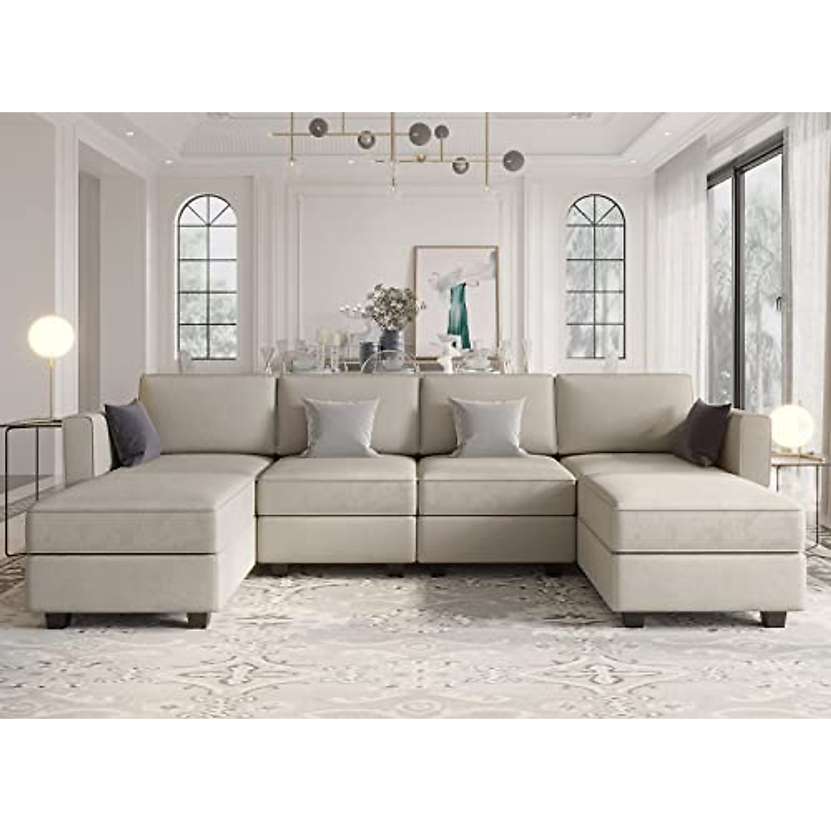 Belffin Modular Sectional Sofa with Reversible Chaises Velvet U Shaped Sectional Couch with Storage Seat Grey