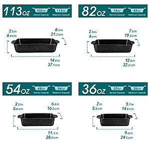 vancasso Forte 4-Piece Stoneware Baking Dish Set - Rectangular Casserole and Lasagna Pans with Handles, Deep Oven-Safe Bakeware for Cooking, Black