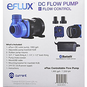 Current USA eFlux DC Flow Pump with Flow Control 1900 GPH | Ultra Quiet, Submerisble or External Installation | Safe for Saltwater & Freshwater Systems, Model Number: 6010