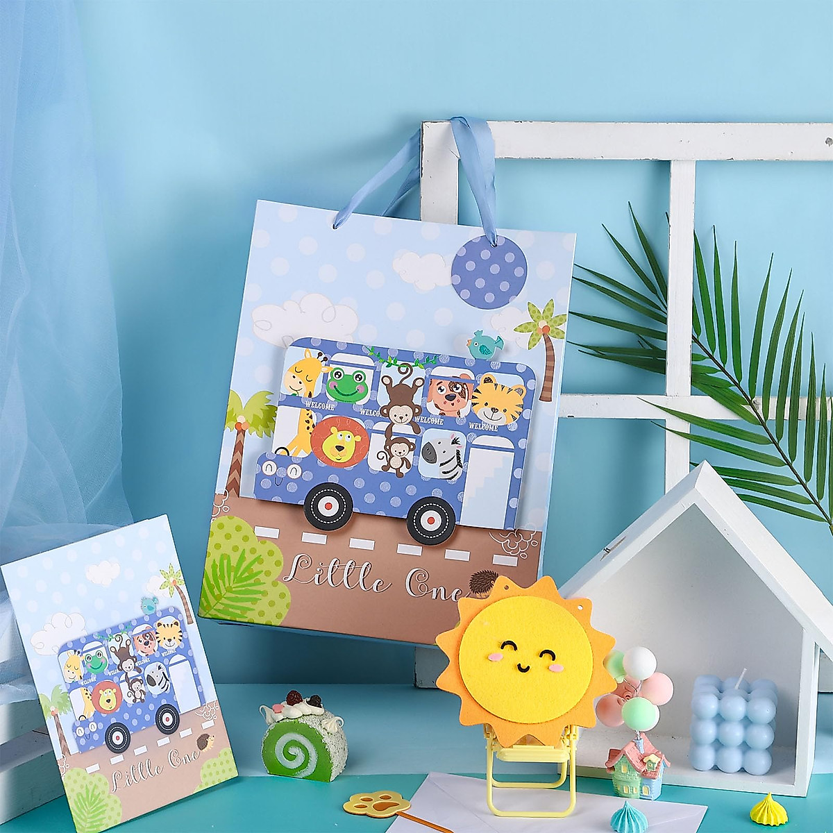 LeZakaa 16" Large Gift Bag with Tissue Paper,Hello Baby Gift Tag and Greeting Card, Purple Gift Bag with Sleeping Elephant Design for Baby Shower