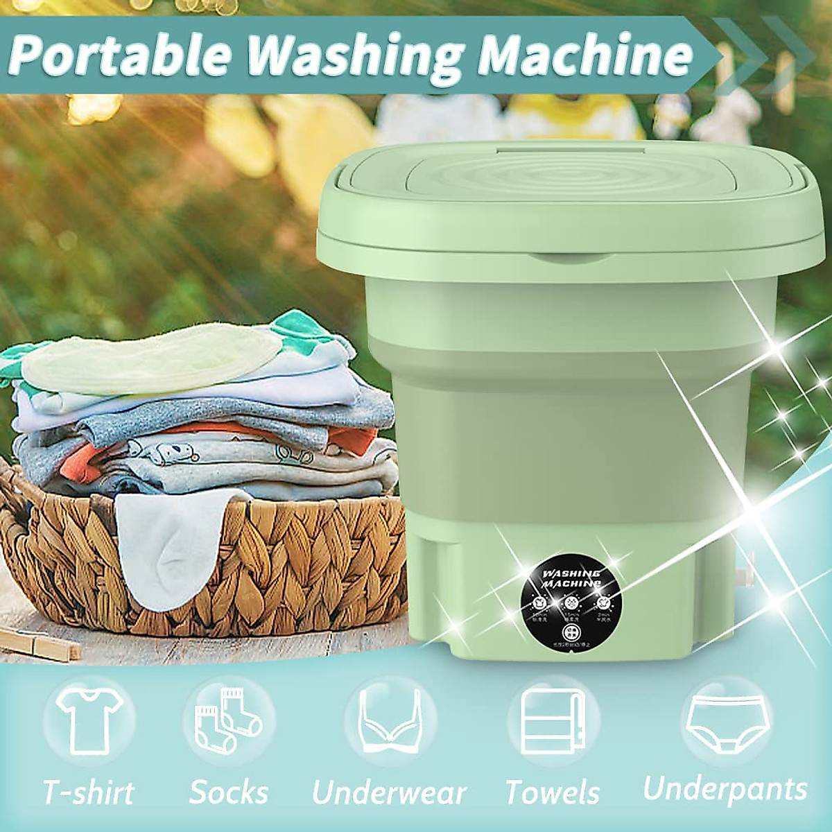 Mini Washing Machine, Foldable Ultrasonic Turbo Washing Machine，for Small Clothing,Underwear Suitable for Home, Business, Travel, College Room, RV, Apartment