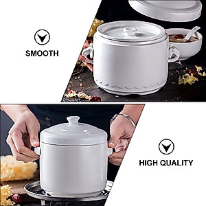 Kichvoe Sugar Container Ceramic Stew Pot with Handles and Lid, Small Steam Soup Bowl Stockpot Cookware for Egg Custard Medicinal and Birds (520ml) Creamer Singles
