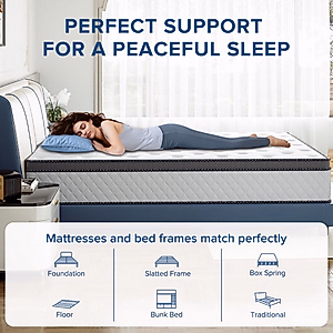 Queen Mattress, 12 Inch Medium Firm Hybrid Mattress with Bamboo Charcoal Gel Memory Foam and Pocketed Springs, Queen Size Mattress in a Box with Pressure Relief and Support, CertiPUR-US Certified