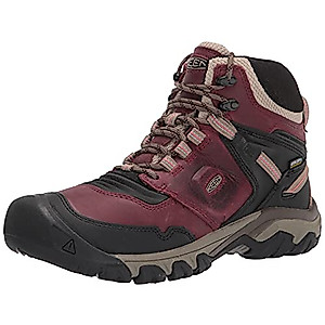 KEEN Women's-Ridge Flex Mid Height Waterproof Hiking Boots, Rhubarb/Black, 5.5