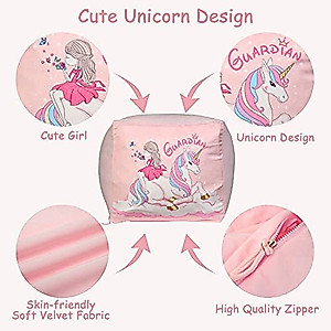 Yoweenton Unicorn Bean Bag Chair for Girls Room Decor, Stuffed Animal Storage Pink, Gifts for Girls, Medium Size,Velvet Extra Soft Cover Only