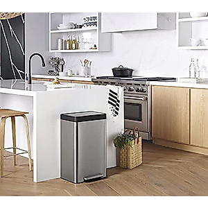 SIMPLI-MAGIC 50 Liter / 13.2 Gallon Soft-Close, Smudge Resistant Trash Can with Foot Pedal and Built in Filter- Stainless Steel, Sleek Finish