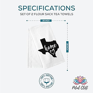 Petal Cliff 2 Pcs, 100% Cotton Texas State Flour Sack Printed Kitchen Towels with Sentiments Home. Size: 20" X 28". Inspired by The State WE Call Home.