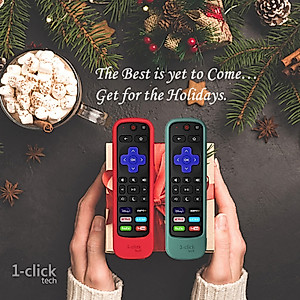 1-ClickTech Remote for Roku TV & Box [2-in-1 w/TV Power+Volume] - Compatible for Roku Express+/+, Ultra, Premiere, Streambar, 4/3/2/1 (Remote + Pine Green Cover)