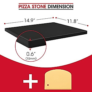 Unicook Glazed Pizza Stone 15 x 12 Inch, Double Sided Pizza Stone for Oven and Grill, Non Stick Ceramic Baking Stone, Thermal Shock Resistant Rectangular Cooking Stone, Black Reversible Pizza Pan