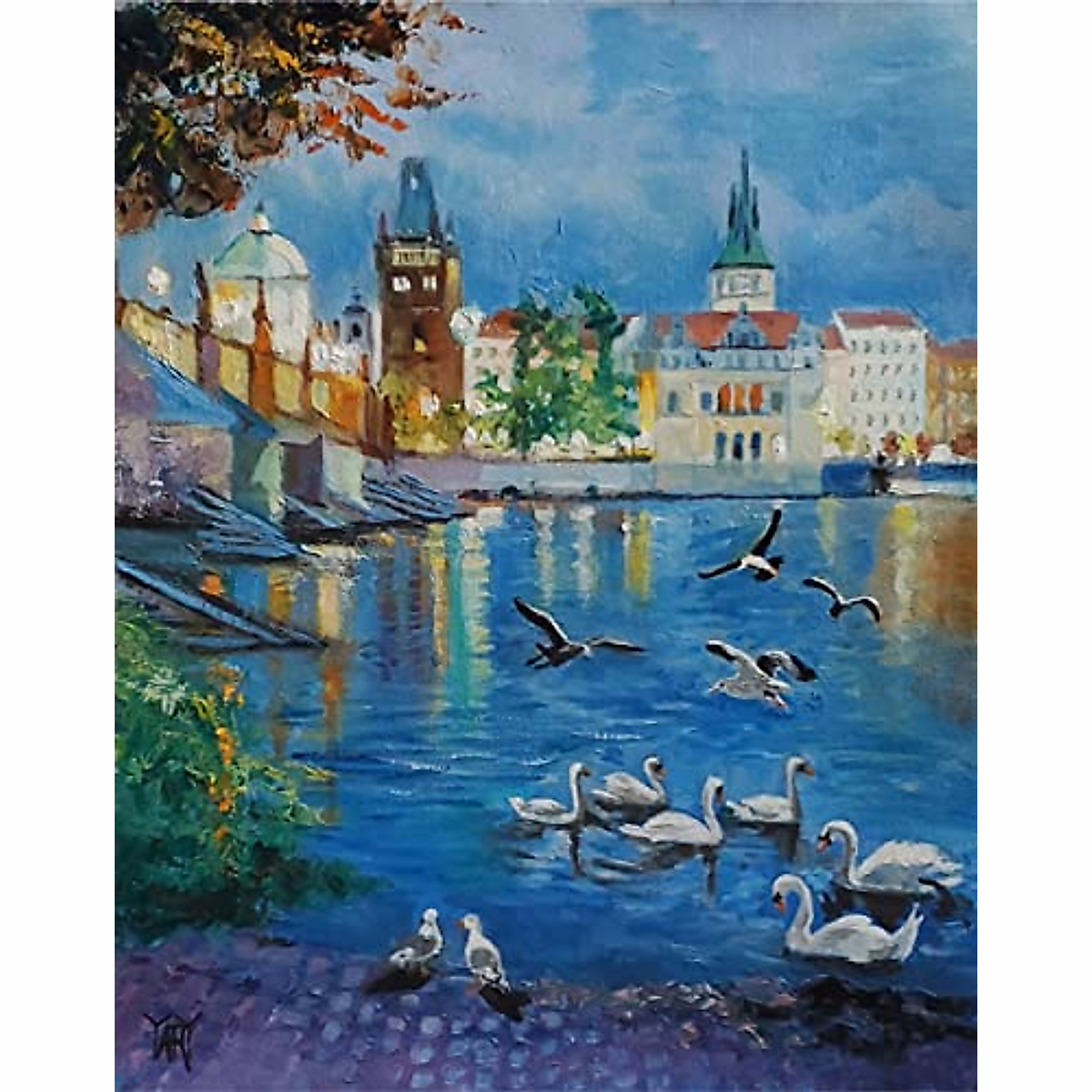 SOLD The River In Prague, Charles Bridge by Internationally Renowned Painter Yary Dluhos