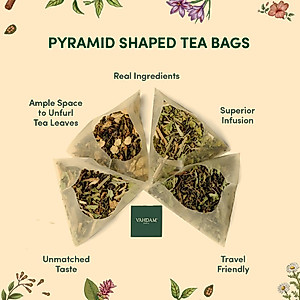 VAHDAM, Assorted Herbal Tea Sampler Gift Set (6 Variants, 60 Tea Bags) Caffeine Free, Gluten Free, Non GMO | Tea Variety Pack - Long Leaf Pyramid Tea Bags Variety Pack | Gifts for Women & Men