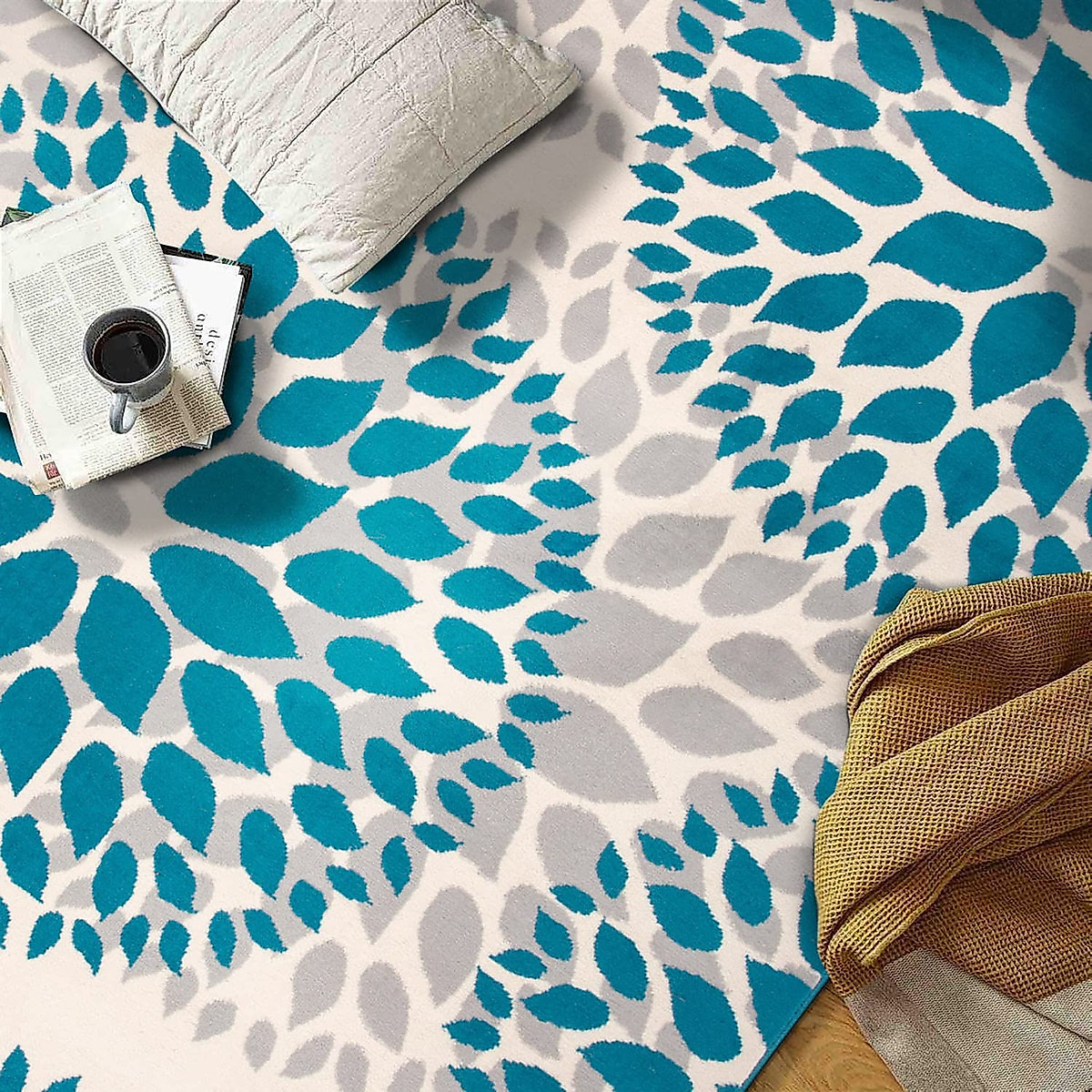 Rugshop Modern Floral Circles Design Easy Cleaning for Living Room,Bedroom,Home office,Kitchen Non Shedding Area Rug 5' x 7' Blue