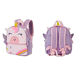 KK CRAFTS Preschool Toddler Backpack with Leash, 3D Cute Cartoon Neoprene Animal Schoolbag for Kids Boys Girls（Baby Unicorn）
