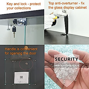 4-Shelf Glass Display Cabinet with Lock, Upgraded Quick-Install Curio Cabinets with Glass Doors Trophy Display Case Thicken Tempered Glass Floor Standing Bookshelf for Bedroom, Living Room (Black)