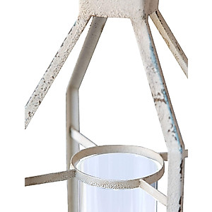 Farmhouse White Metal Lanterns 21" Decorative Hanging Candle Lantern, Rustic Distressed Candle Holder Outdoor Lanterns for Front Porch Floor, Patio or Wedding