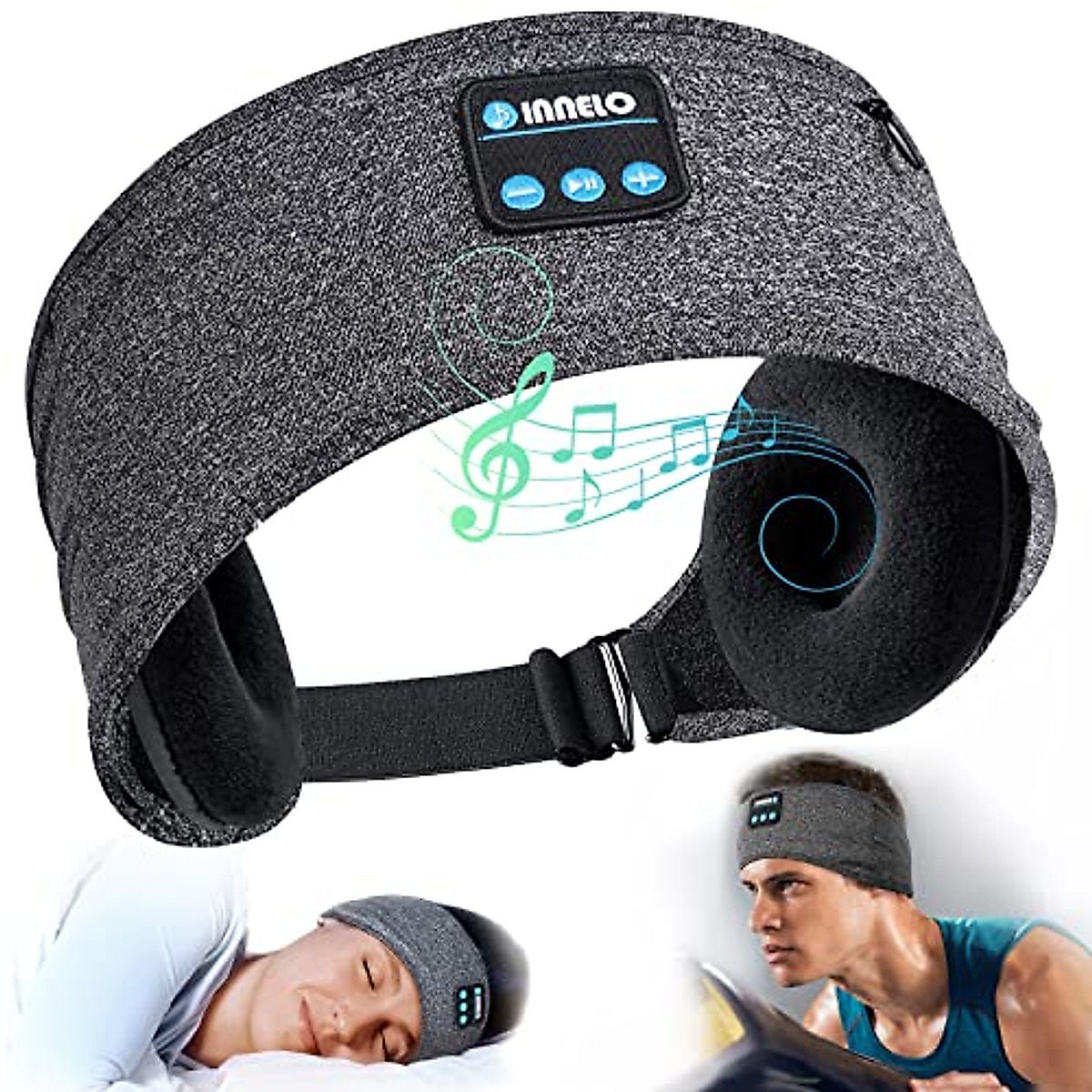 Sleep Headphones Wireless, Wireless Earbuds Sports Headband Noise Cancelling Eye Mask with Ultra-Thin Stereo Speakers & Ear Cup & Adjustable Strap