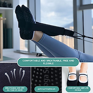 THUMBERLY Yoga Socks Non-Slip with Grips, 2 Pack Pilates Socks for Barre, for Barre, Ballet, Barefoot Workout, Dance Balance Stability Wide Feet Design fits US 5-11 (Black+Orange)