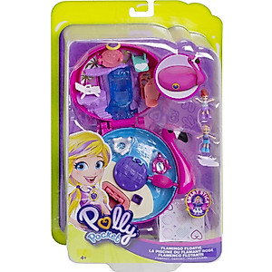 Polly Pocket Compact Playset, Flamingo Floatie with 2 Micro Dolls & Accessories, Travel Toy with Surprise Reveals