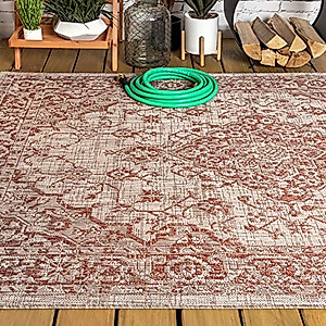 JONATHAN Y SMB102A-3 Rozetta Boho Medallion Textured Weave Indoor Outdoor Area -Rug Coastal Bohemian Rustic Glam Easy -Cleaning Bedroom Kitchen Backyard Patio Non Shedding, 3 X 5, Red/Taupe