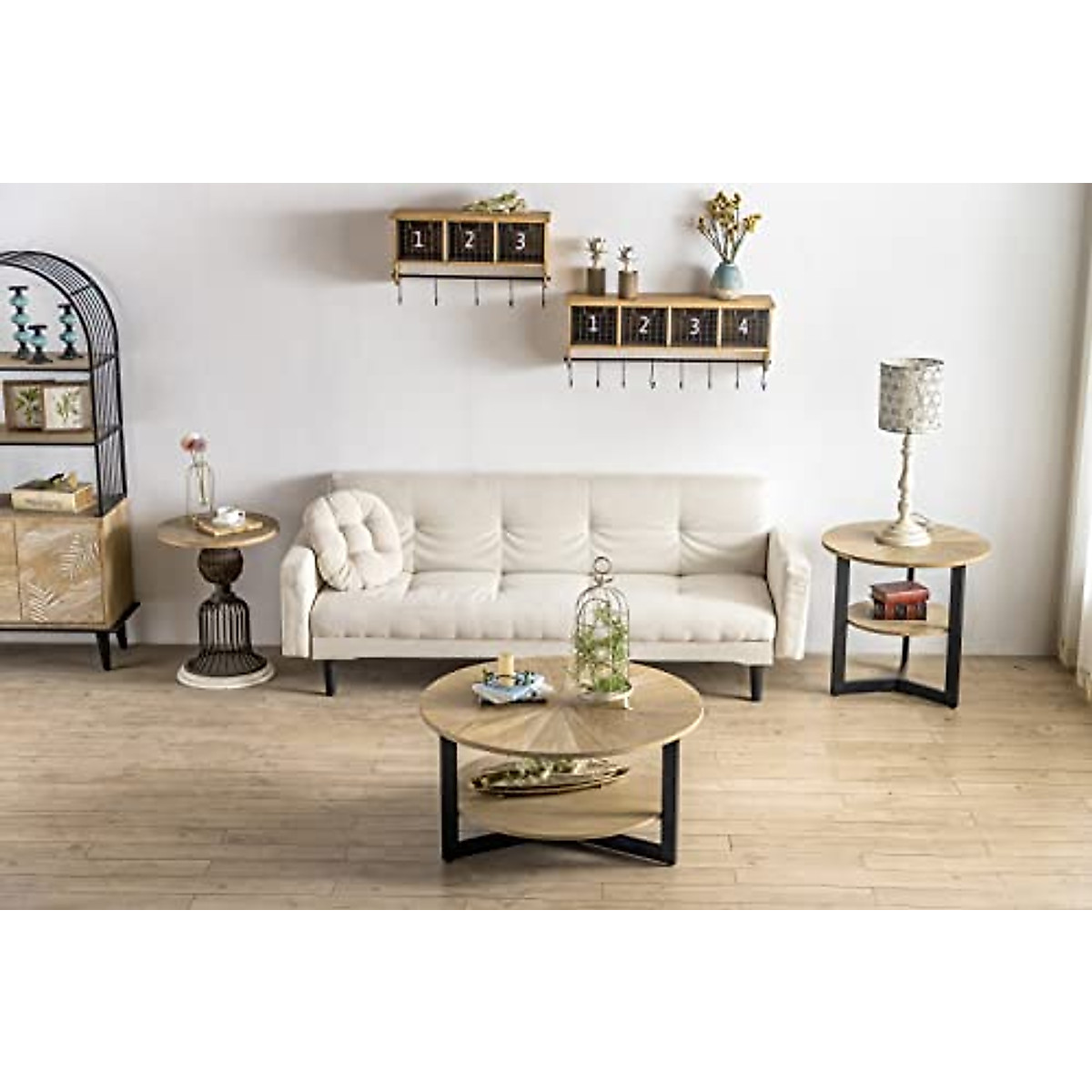 Gexpusm Round Coffee Table, Natural Wood Solid Wood Center Large Circle Coffee Table for Living Room, 35.3x35.3x17.8IN