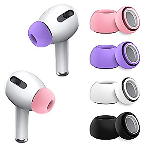 [4-Pairs] Ear Tips for Airpods Pro & Airpods Pro 2nd Generation Ear Tips (Silicone), WQNIDE Anti Slip Soft Silicone Airpods Pro Replacement Ear Tips Fit in The Charging Case (Black/White/Pink/Purple)