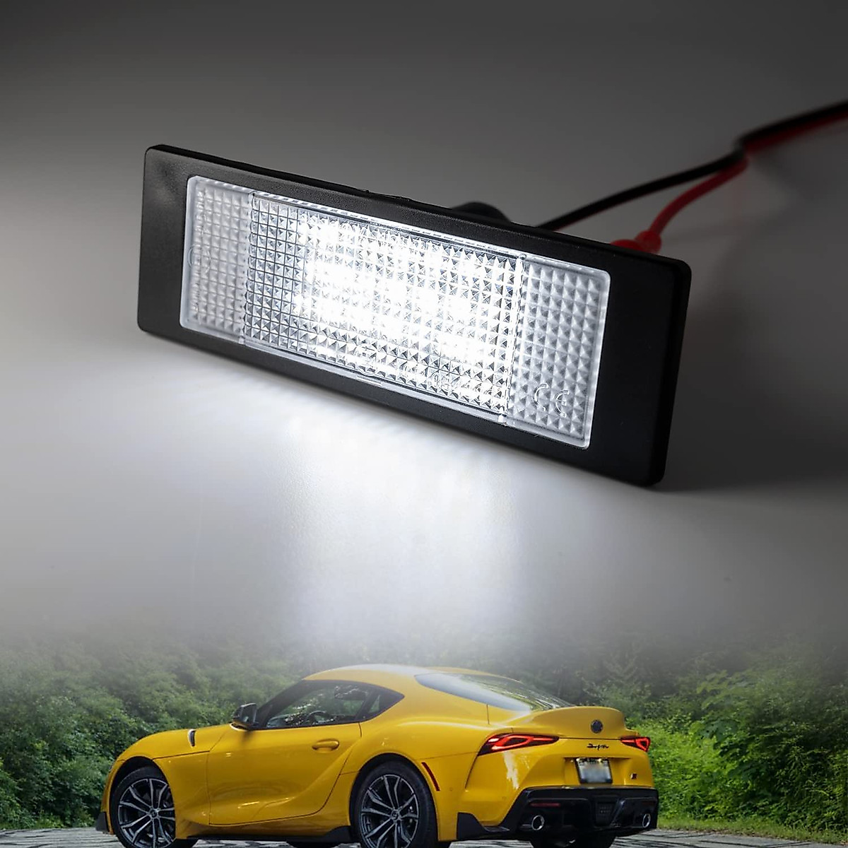 LED License Plate Lights Compatible w/ 2020 2021 2022 To'yota GR Supra, OEM Led Number Lamps Replacement 6000K 18-SMD Led Xenon White Rear Tag Light Kit Assembly Canbus Error Free