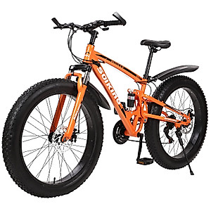 wavsurf Fat Tire Mountain Bike, 26'' 21 Speed Outdoor Snow Beach Hybrid MTB Racing Bikes for Adult, Comfort Cruiser Bicycle, Lightweight City Commuter Road Cycling, Dual Disc Brakes (A), 94x88x38cm