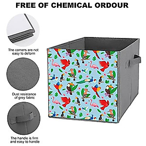 Tropical Birds Jungle Summer PU Leather Collapsible Storage Bins Canvas Cube Organizer Basket with Handles