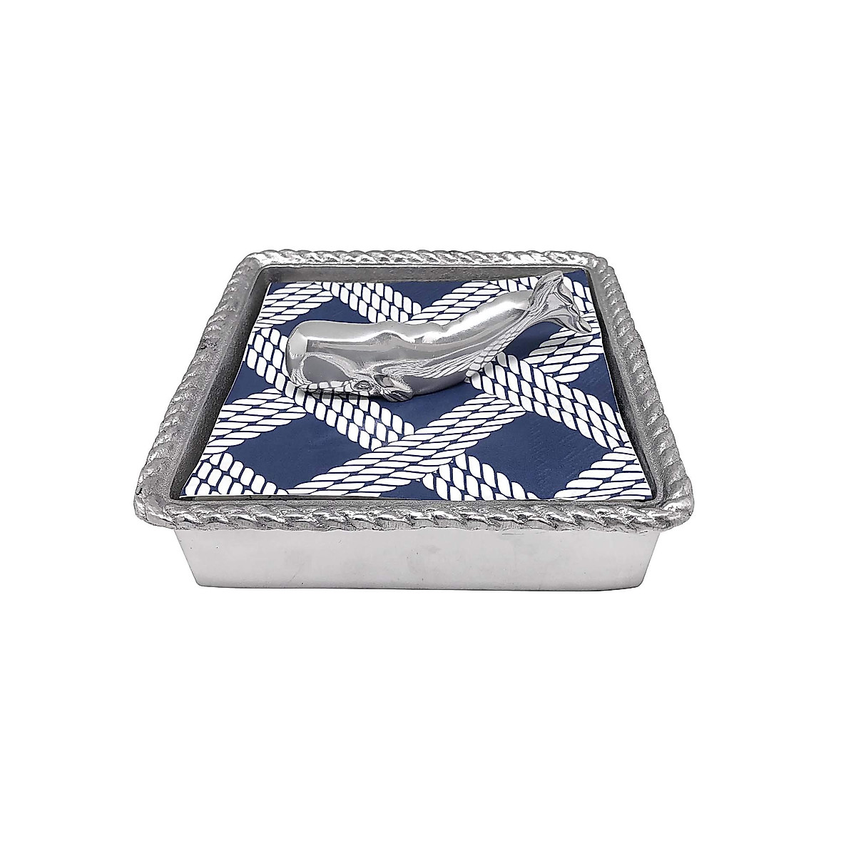 MARIPOSA Nantucket Whale Rope Napkin Box Silver Small