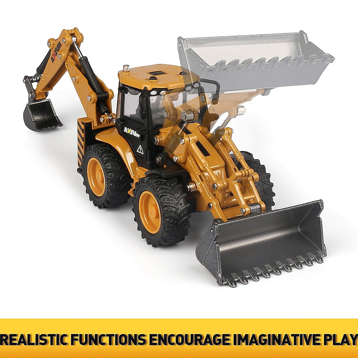 duturpo 1/50 Scale Metal Diecast Backhoe Loader Toy, Metal Play Construction Vehicles Trucks Toy for Boys