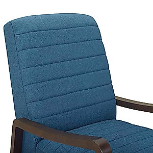64" Push Back Recliner, Living Room Chair Fabric Mid-Century Modern Push Back Single Recliner with Solid Wood Arms & Base High Back Comfortable Bedroom Armchair for Office, Home Theater (Blue)