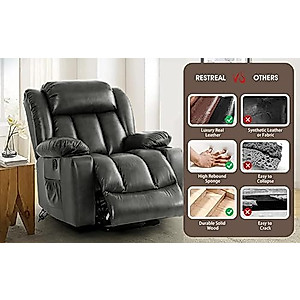 COOSLEEP Large Power Lift Recliner Chair with Massage and Heat for Elderly, Overstuffed Wide Recliners, Breathable Leather with Breathable microporous, USB Ports, 2 Cup Holders (Gray)
