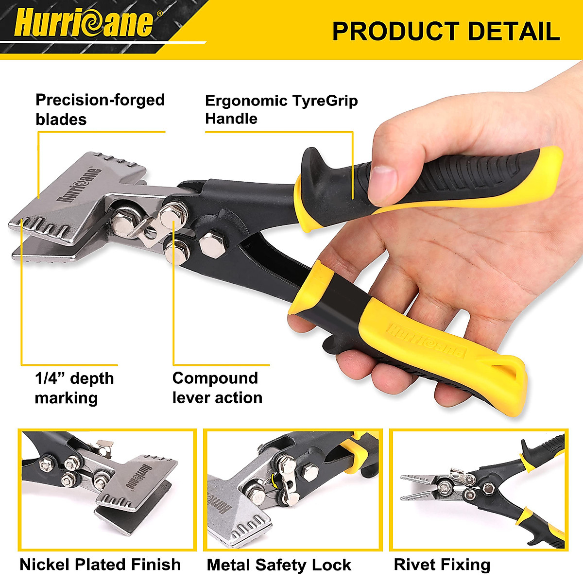 HURRICANE Sheet Metal Hand Seamer, 3 Inch Straight Jaw Sheet Metal Bender Tools for Flattening Metal, Ergonomic TyreGrip Handle