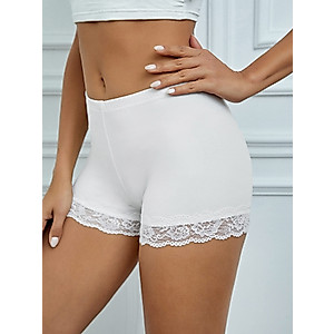 MakeMeChic Women's Lace Biker Shorts Seamless Slip Shorts Undershorts Boyshorts White Tall XS