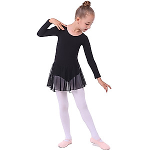MdnMd Long Sleeve Dance Leotard Ballet Dress Clothes for Ballerina Girls (Age 6-8, Black)