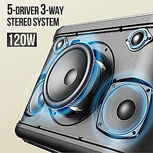 W-KING 120W RMS-150W Peak Portable Bluetooth Speaker Loud, 2.1 Stereo 3-Way Large Party Outdoor Wireless Speaker w/Bass&Treble Adjust/Guitar&MIC Port/UHF Microphone/Accompaniment/REC/Live/HP Monitor