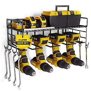 Voltigrip Power Tool Organizer Wall Mount- Heavy-Duty 2-Layers Tool Organizers and Storage for Garage and Workshop – Power Tool Holder, Drill Organizer & Power Tool Storage for Efficient Utility