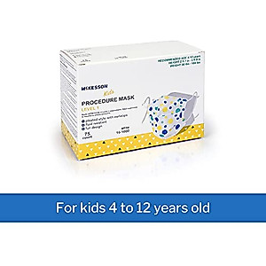McKesson Kids' Medical Face Masks, Level 1 - Pleated with Ear Loops, Non-Sterile, Blue and Yellow Polka Dots - Fits Kids 4 to 12 Years Old, 5.5 in x 3.35 in, 75 Count, 1 Pack