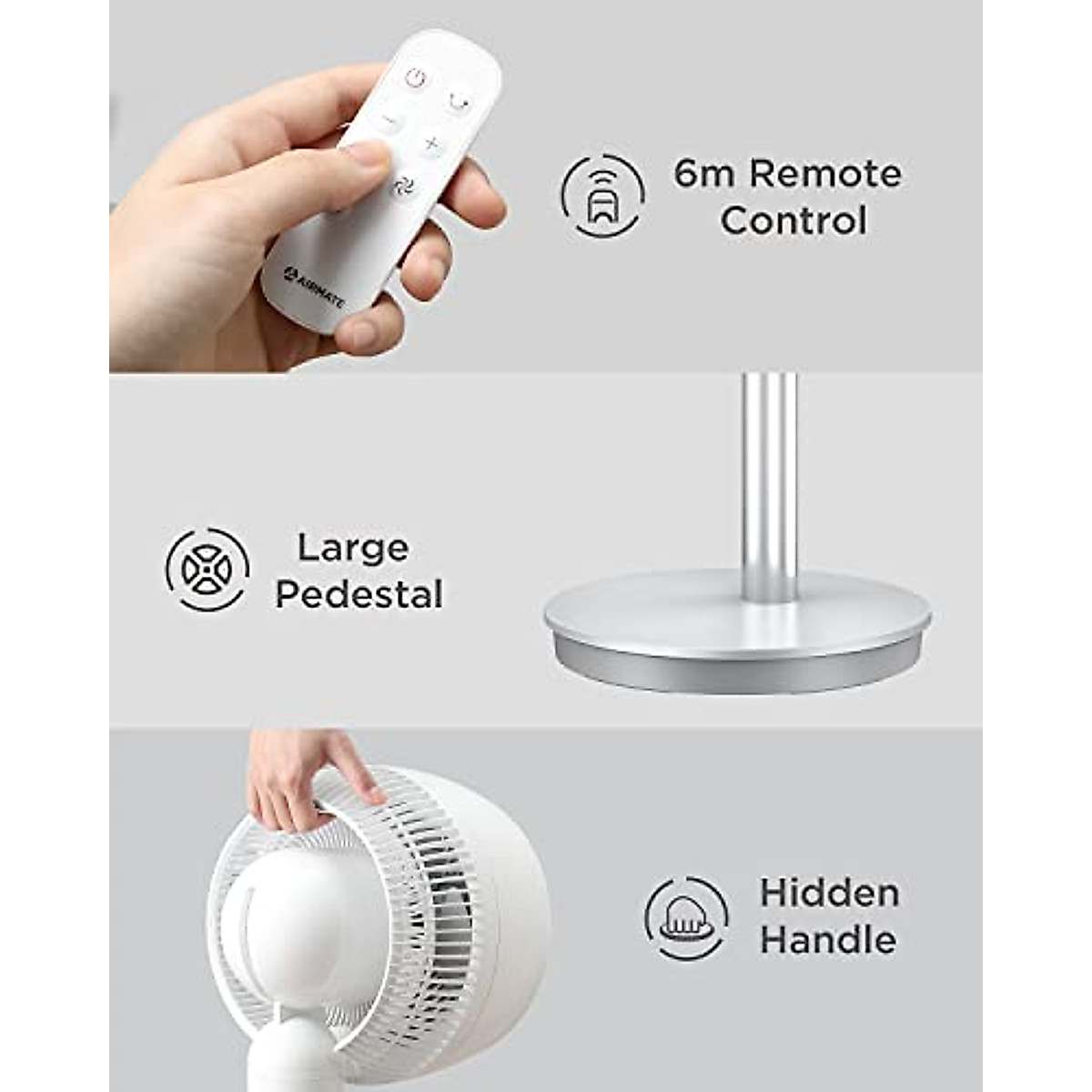 AIRMATE Air Circulator Fan with Remote,Oscillating Fans for Indoors Turbo Silence, Pedestal Fan, Cooling Fan with 4 Modes 12 Speed, Standing Fans for Home, Office, Bedroom