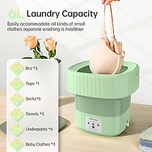 Portable Washing Machine, 6L Foldable Mini Washing Machine, Compact Travel Washing Machine for Small Items Baby Clothes Underwear Socks Towels Apartment Dorm Camping RV Travel Laundry