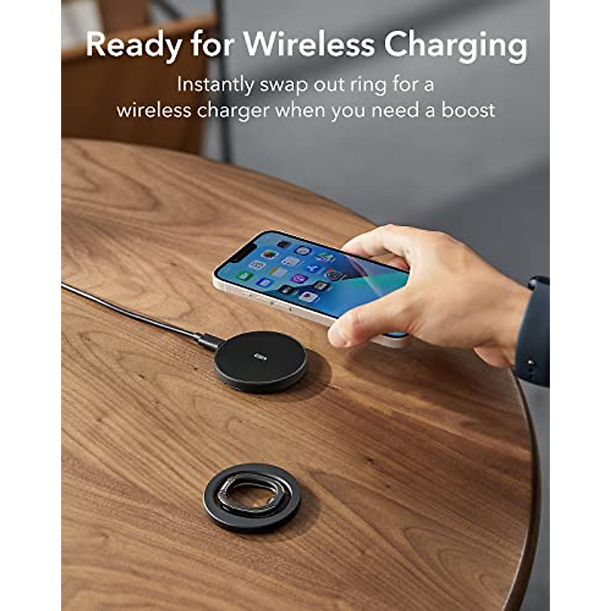 ESR for MagSafe Ring Holder (HaloLock), MagSafe Phone Grip, Magnetic Phone Ring Holder, Magnetic Phone Grip with 2-Way Adjustable Stand for iPhone 16/15/14/13/12 Series, MagSafe Accessories, Black