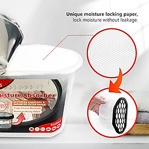 Vacplus Moisture Absorber with Activated Charcoal, 6-PACK Closet Dehumidifier Odor Eliminator Attracts Excess Moisture from Bathroom, Closet & Kitchen, Unscented Dehumidifier for Closet